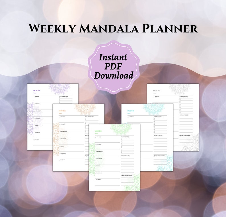 Undated PRINTABLE Weekly Planner Mandala Planner Geometric Flowers ...