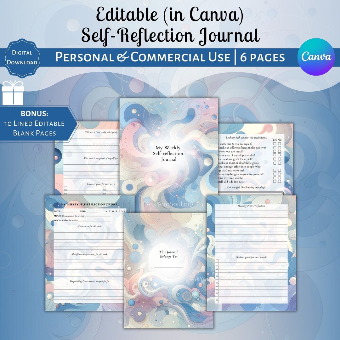 Editable Self-reflection Journal Canva Template Commercial & Personal ...