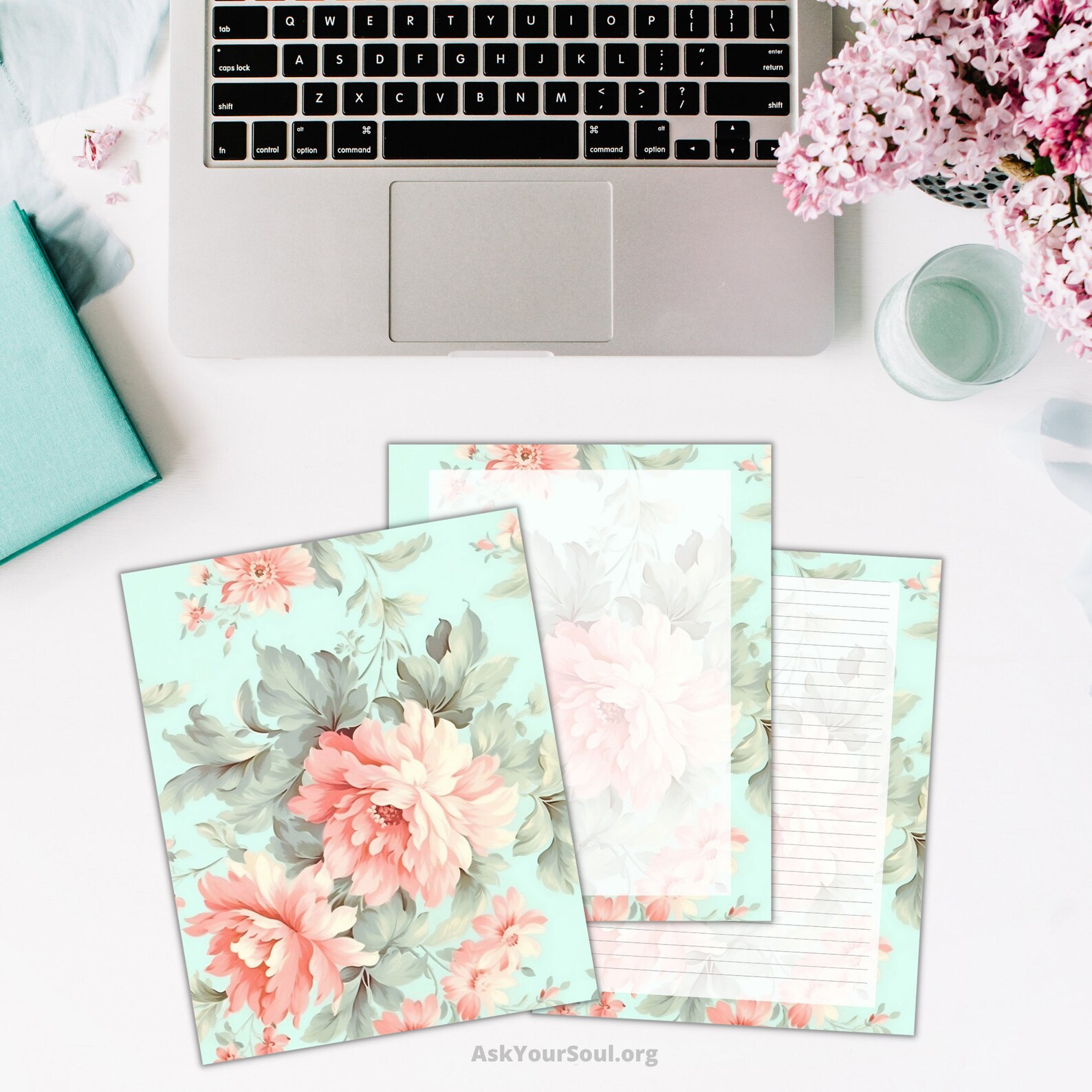 PRINTABLE Floral Journal Pages Lined Unlined, Shabby Roses, Letter, A5 ...