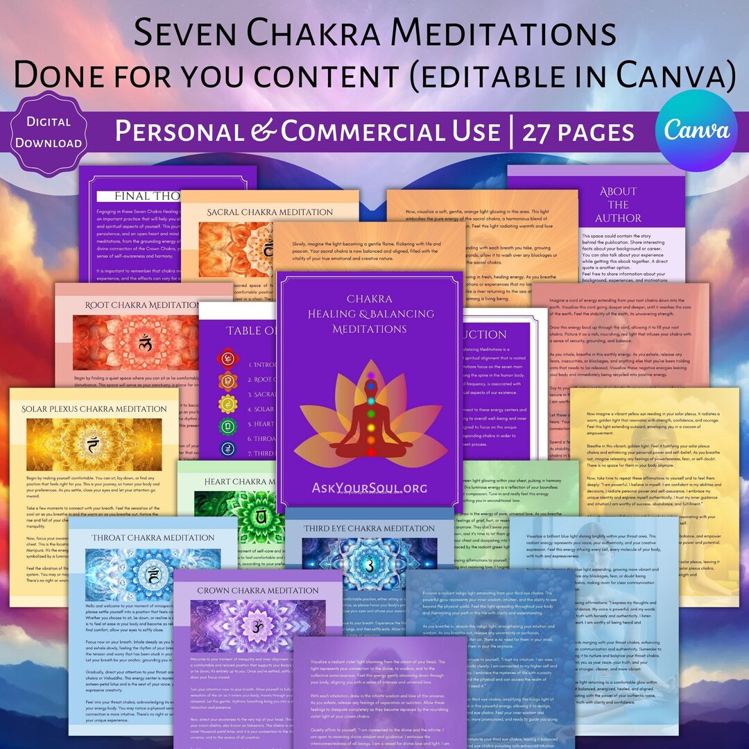 Editable Chakra Meditations Canva Template Commercial and Personal Use ...