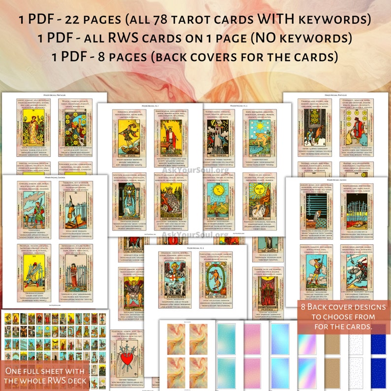 PRINTABLE Rider-waite Tarot Cards With Keywords PDF Upright and ...