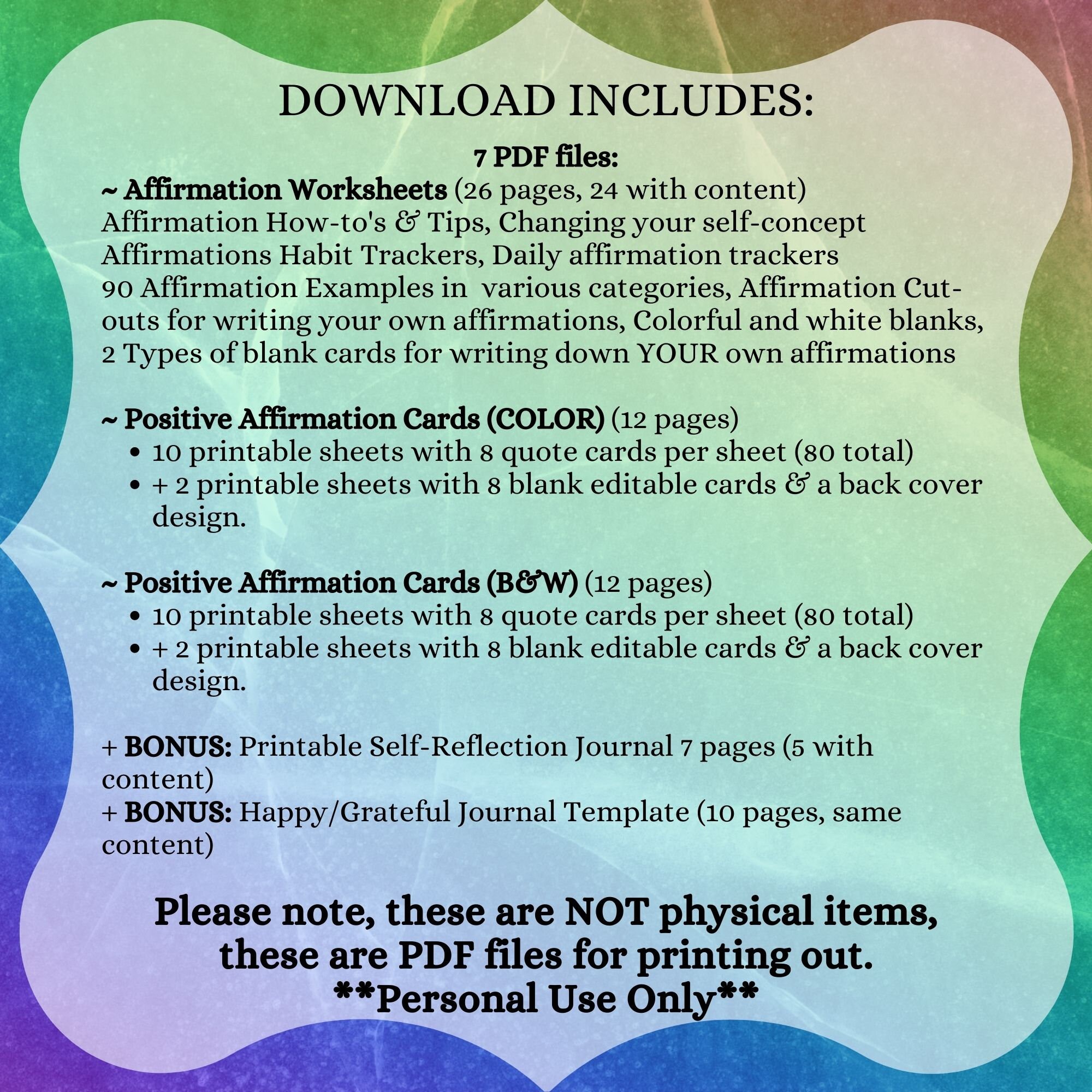 PRINTABLE Positive Affirmation Bundle Affirmation Worksheets Tracker ...