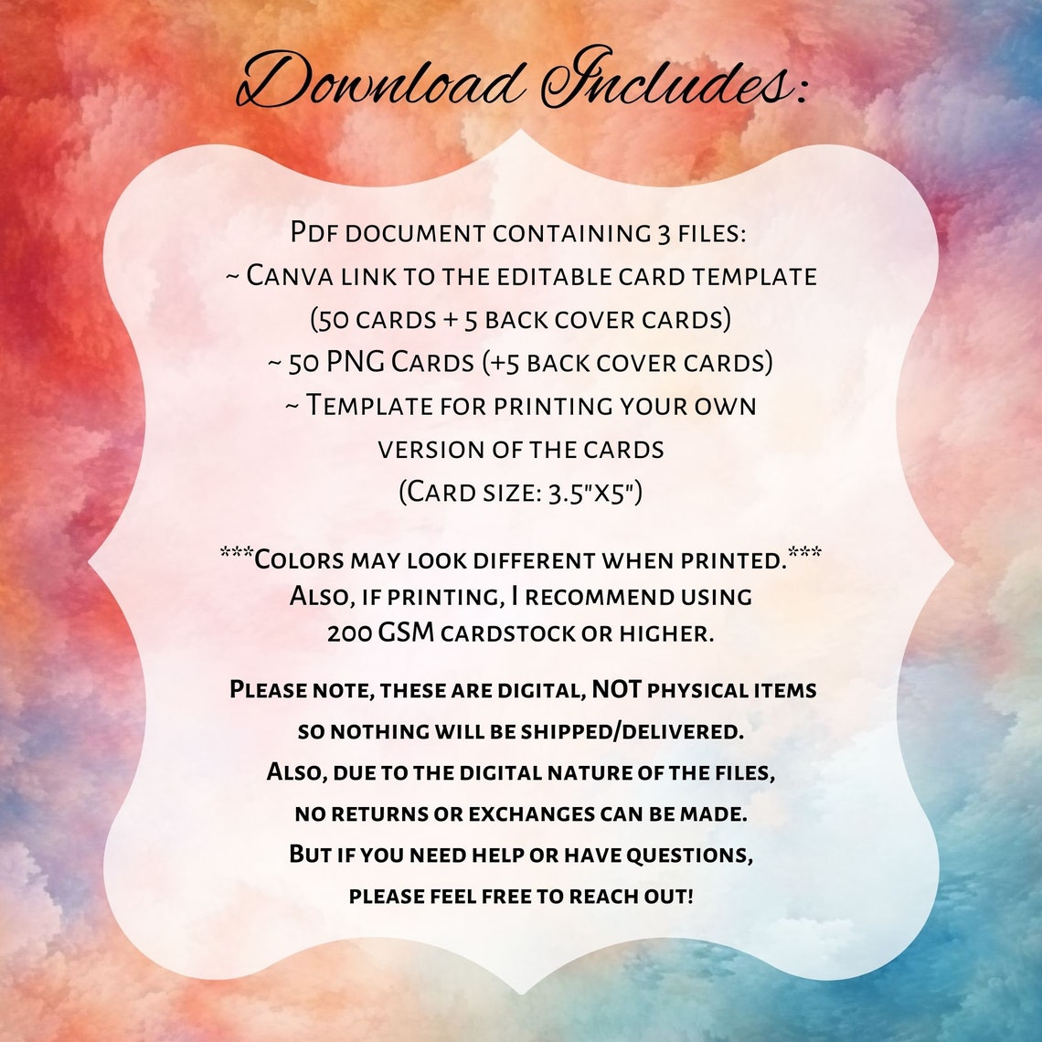 50 Editable Angel Oracle Cards Colorful Canva Template Commercial and ...