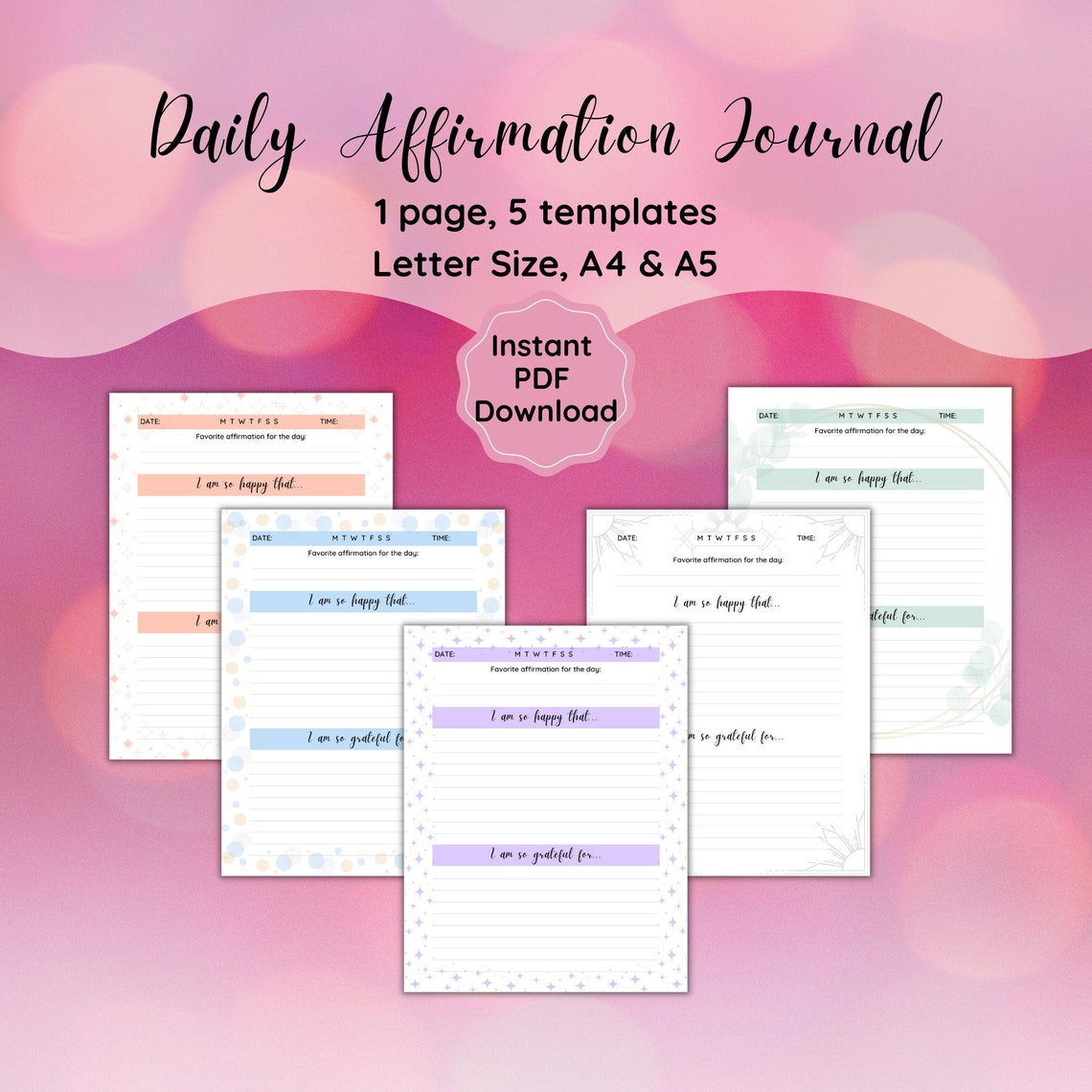 PRINTABLE Daily Affirmation & Manifestation Journal Template Happy and ...