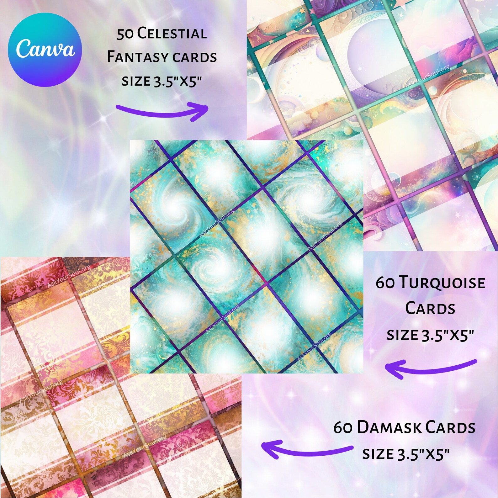 BUNDLE Colorful Editable Blank Cards Canva Template Commercial and ...