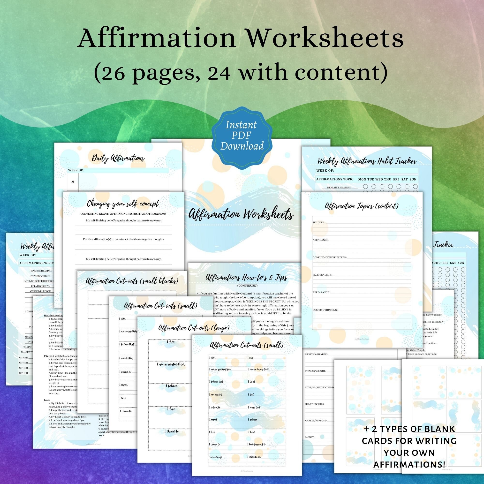 PRINTABLE Positive Affirmation Bundle Affirmation Worksheets Tracker ...