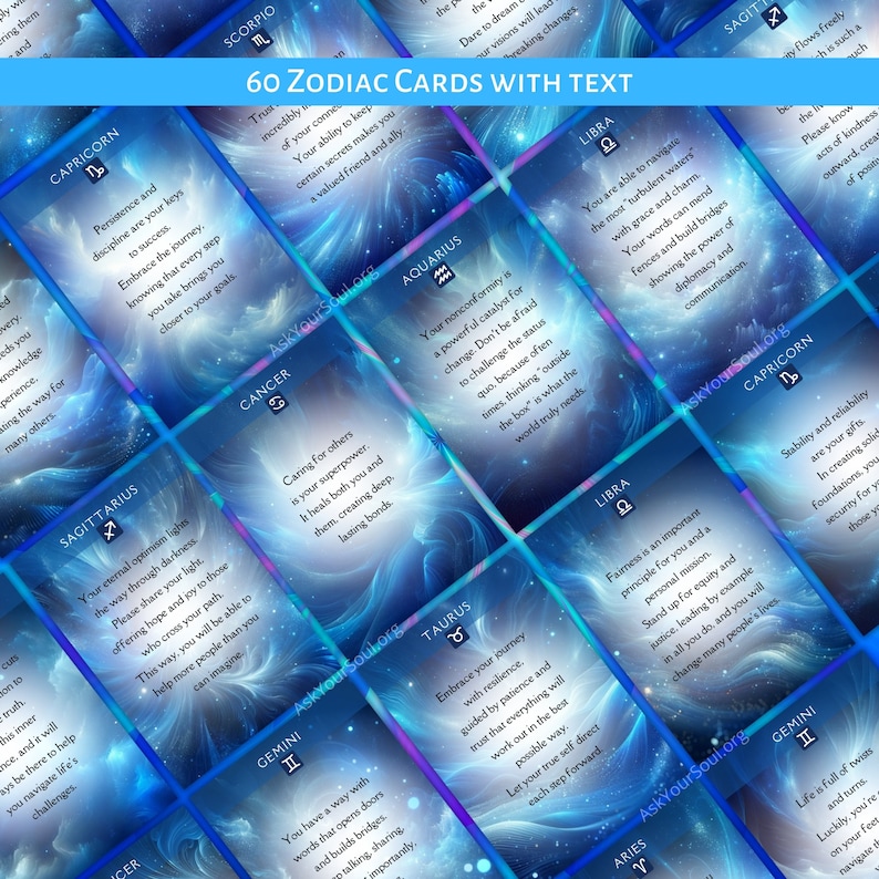 60 PRINTABLE Zodiac Oracle Cards Personal Use Spiritual Guidance ...