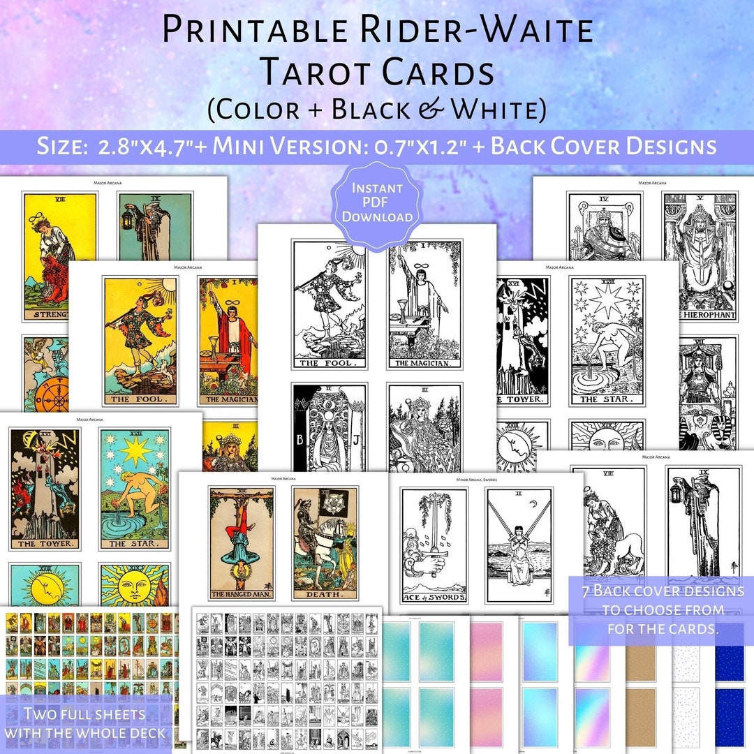PRINTABLE Rider-waite Tarot Cards (color and Black & White) | Printable ...