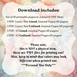 PRINTABLE Floral Journal Pages Lined Unlined Shabby Roses - Etsy