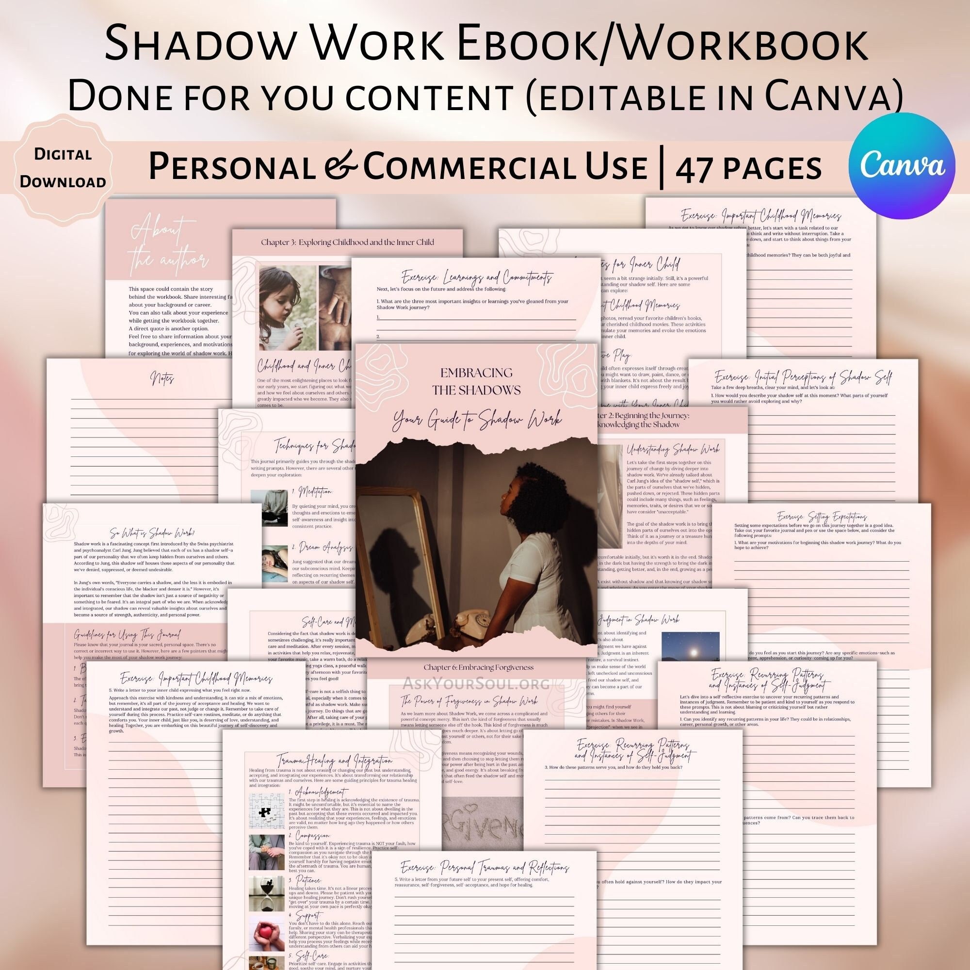 Editable Shadow Work Ebook Workbook Canva Template Commercial ...