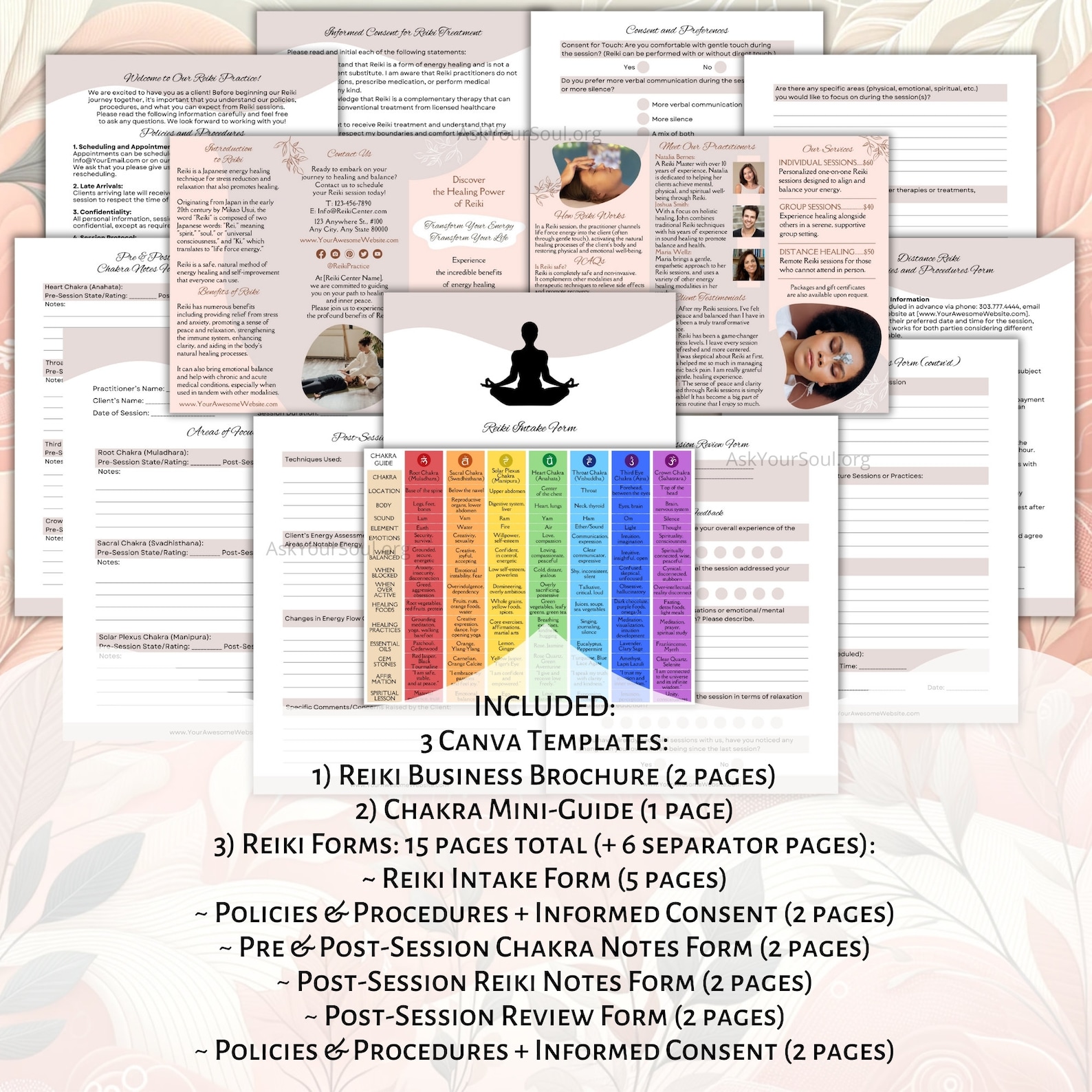 Editable Reiki Brochure, Forms, Chakra Guide Canva Template Commercial and Personal Use Done for ...
