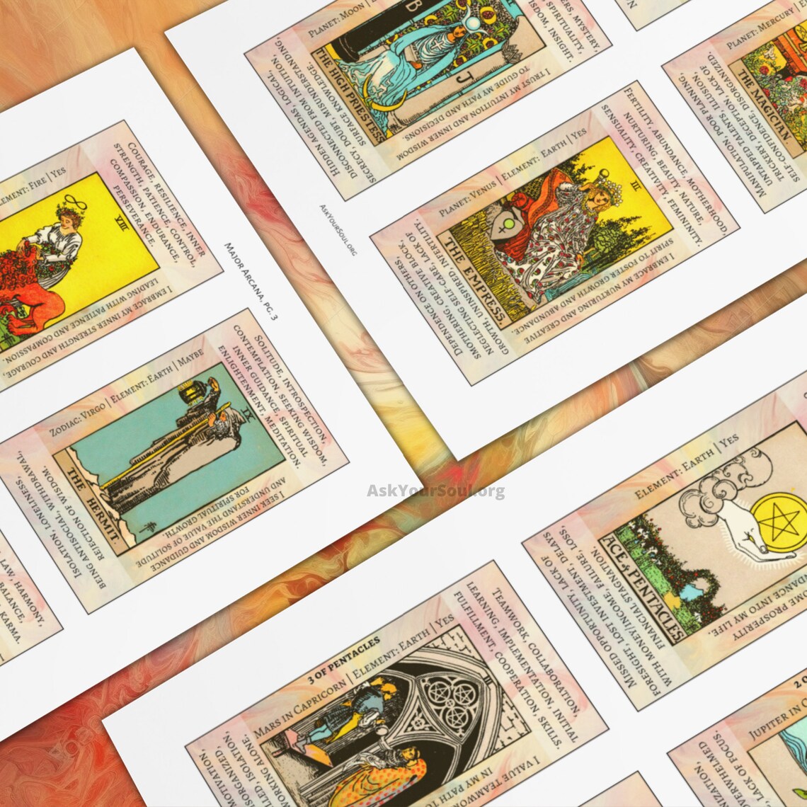 PRINTABLE Rider-waite Tarot Cards With Keywords PDF Upright and Reversed Meanings Tarot Beginner ...