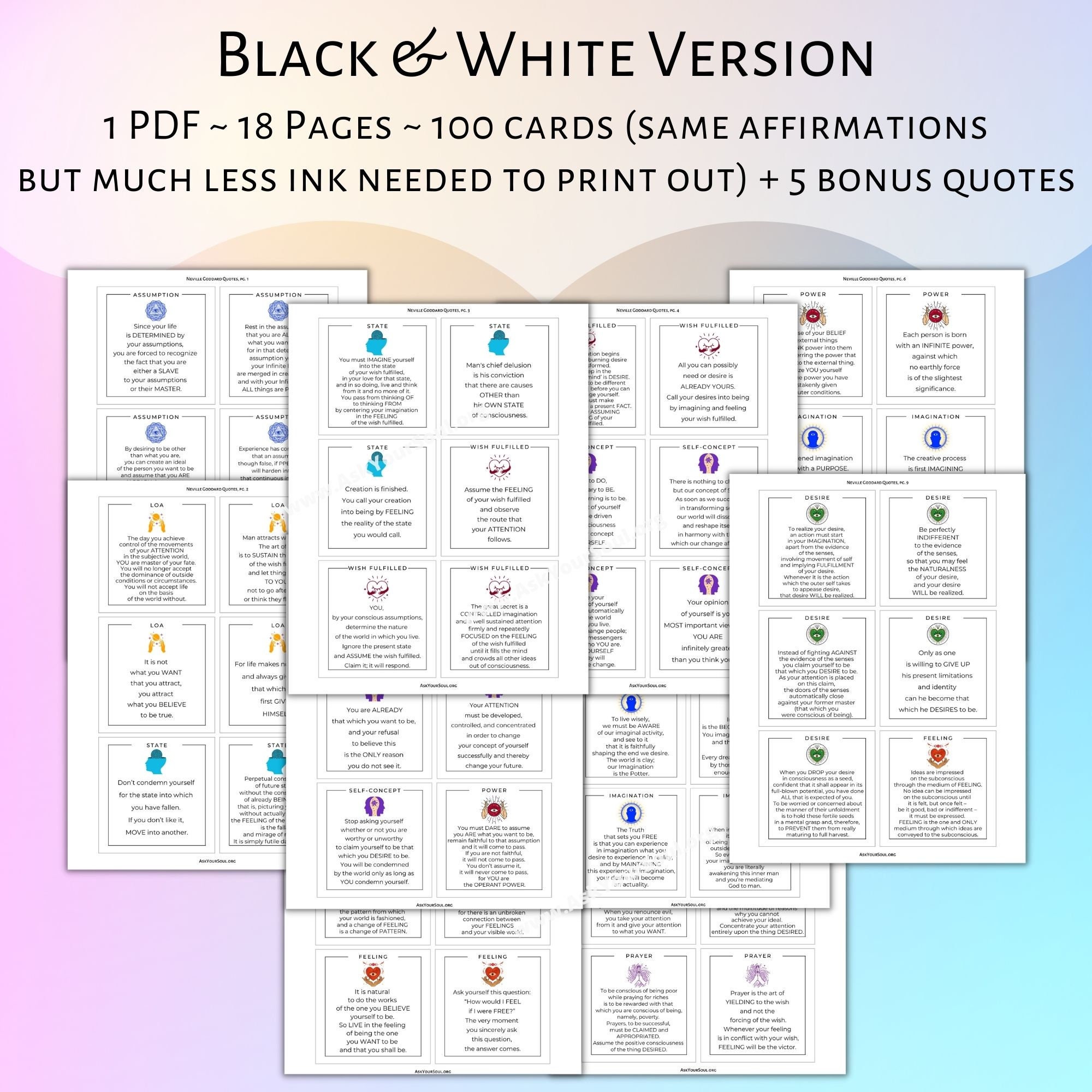 PRINTABLE Neville Goddard Quote Cards color & BW Law of Assumption ...