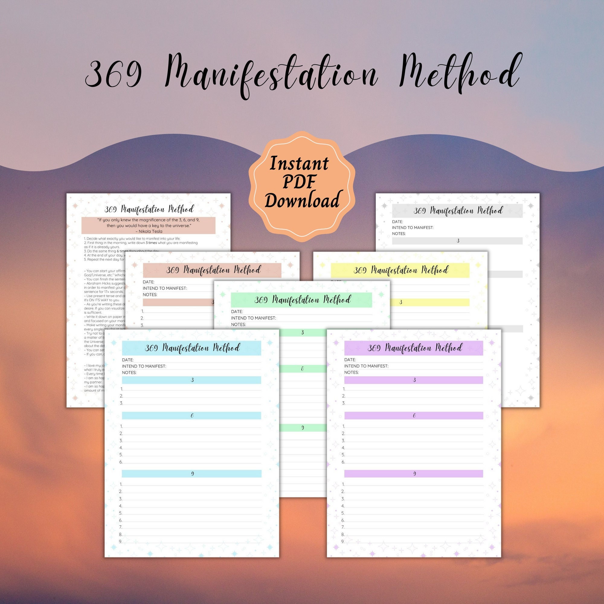 PRINTABLE 369 Manifestation Method Template Master Manifestor Journal ...