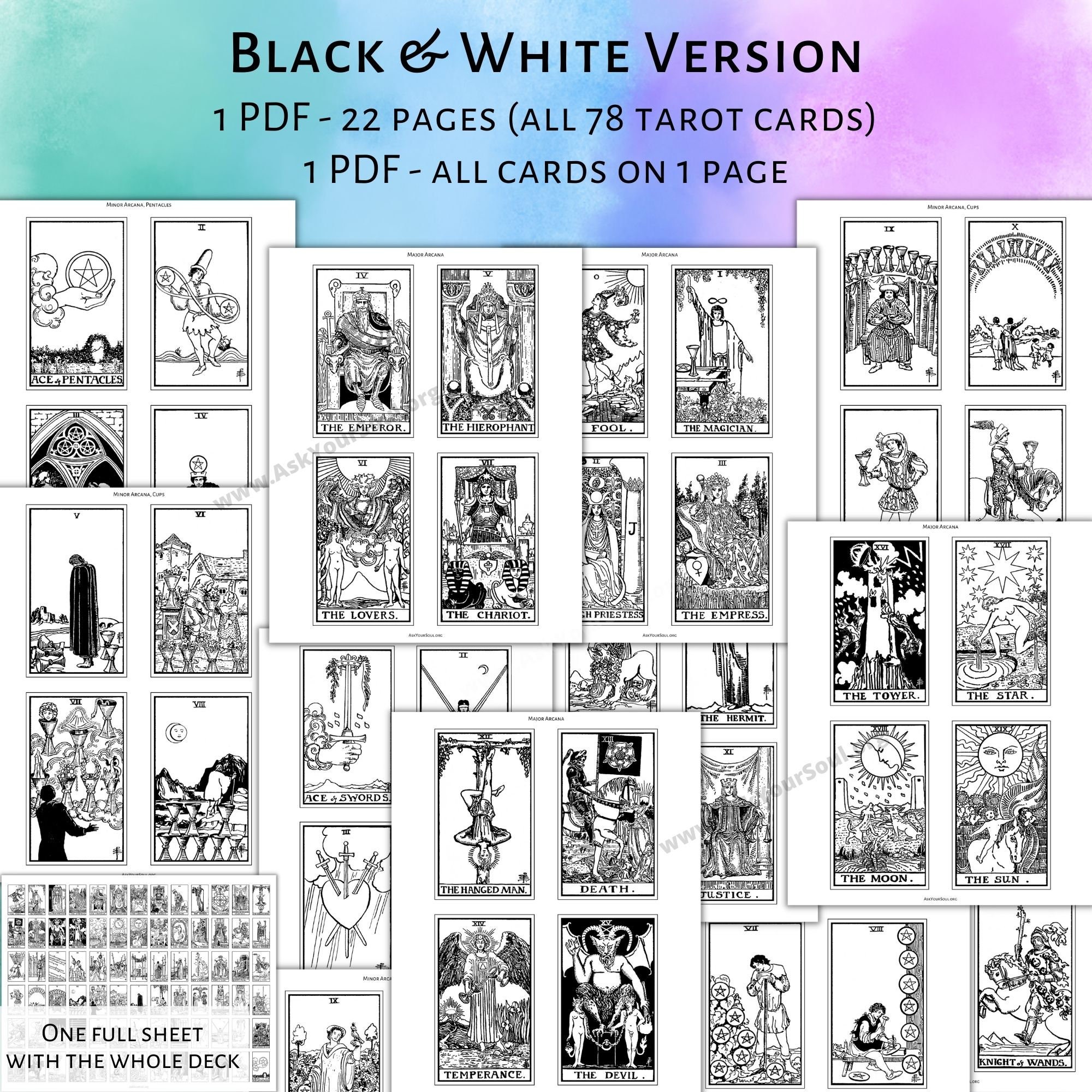 PRINTABLE Tarot Cheat Sheet Keywords Rider Waite Smith Tarot Cards ...