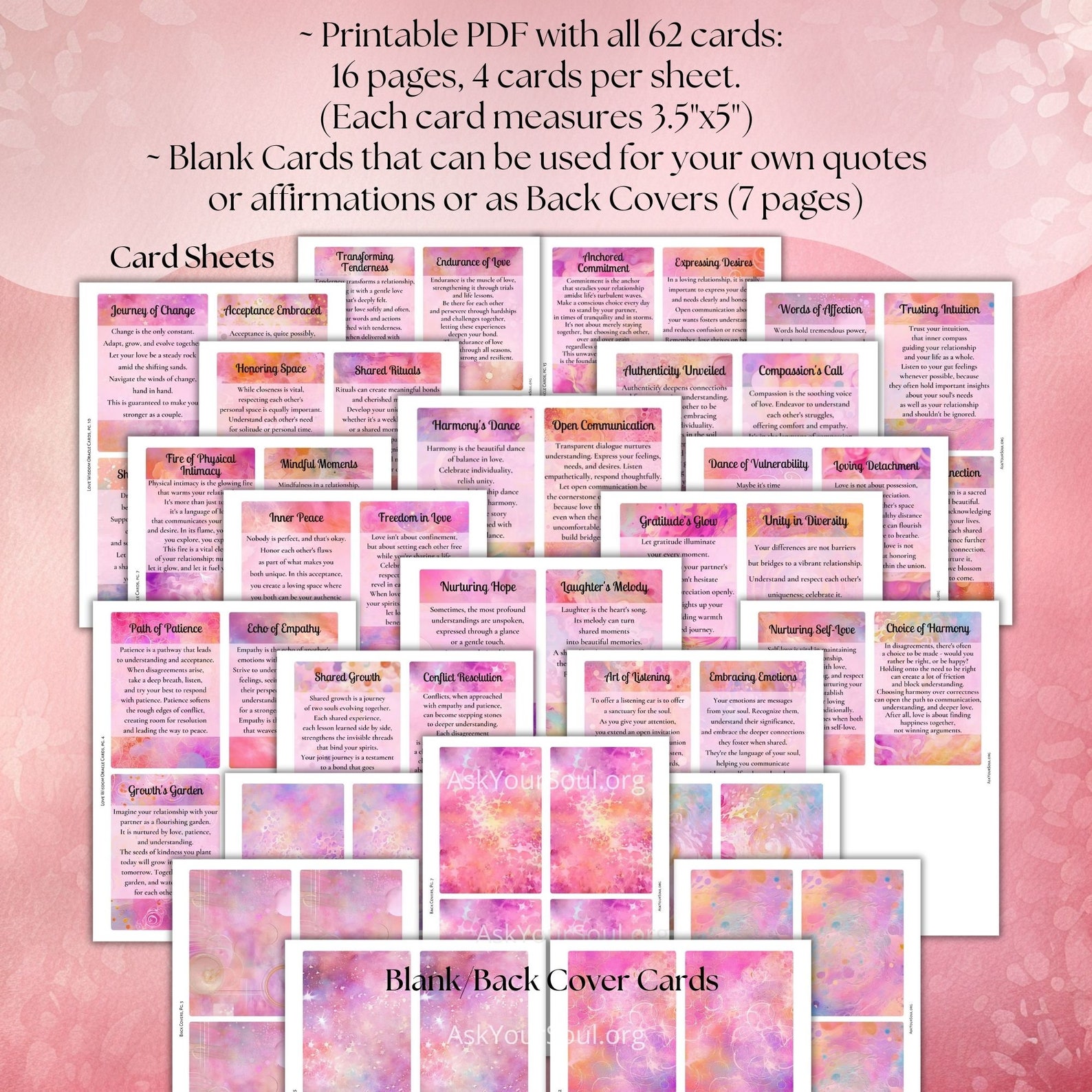 62 PRINTABLE Love Wisdom Oracle Cards Personal Use Pink Love ...