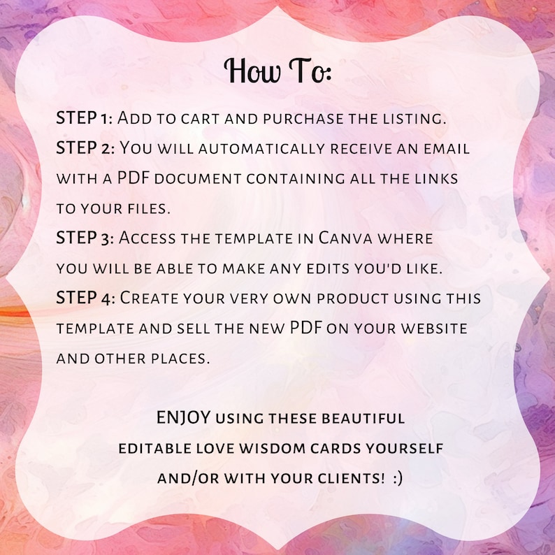 62 Editable Love Wisdom Oracle Cards Pink Canva Template - Etsy