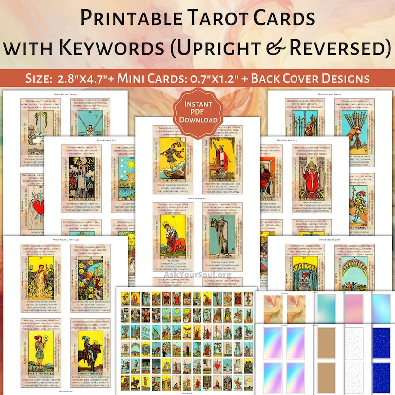 PRINTABLE Rider-waite Tarot Cards With Keywords PDF Upright and ...