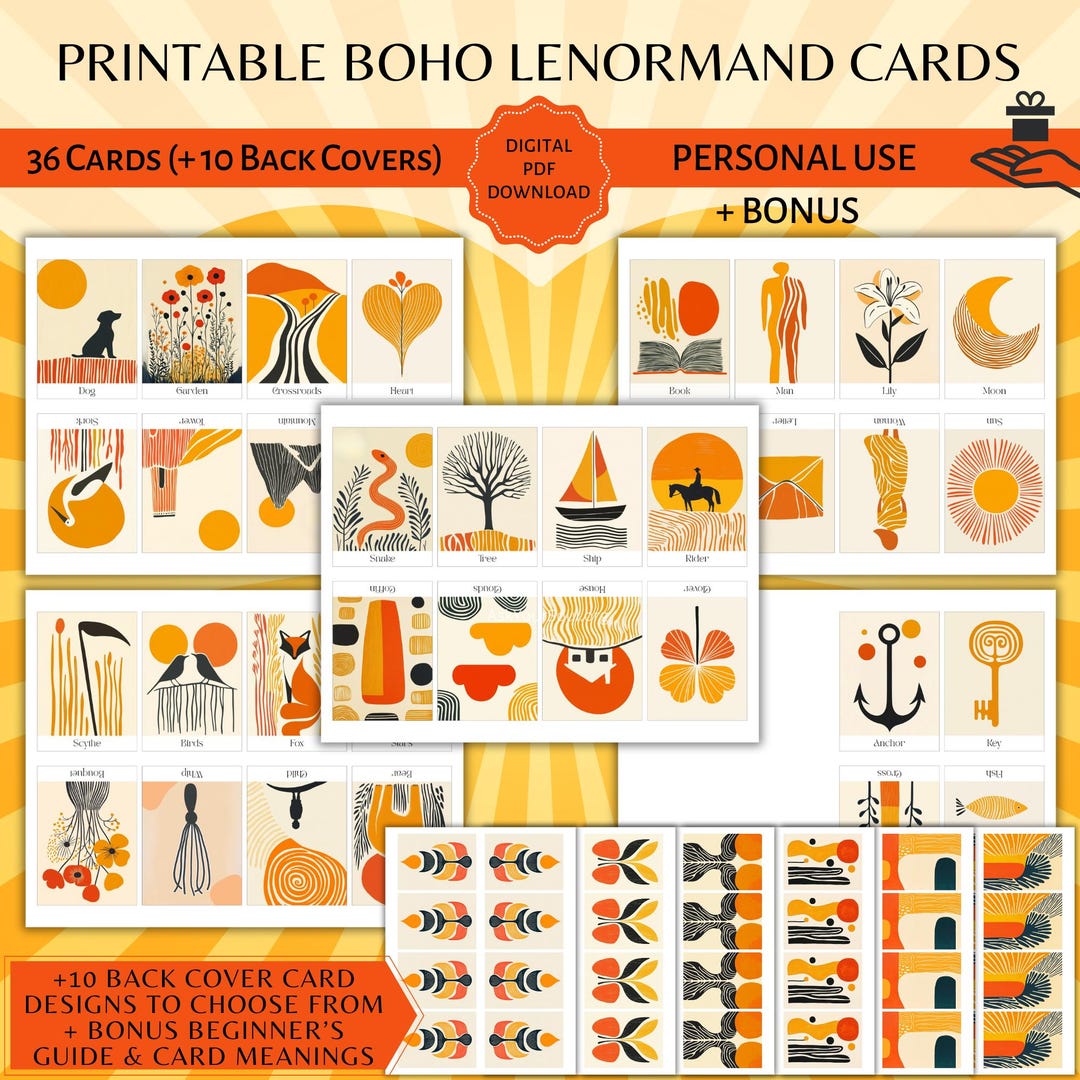 Printable Lenormand Cards Personal Use Minimalist Boho Oracle Cards ...