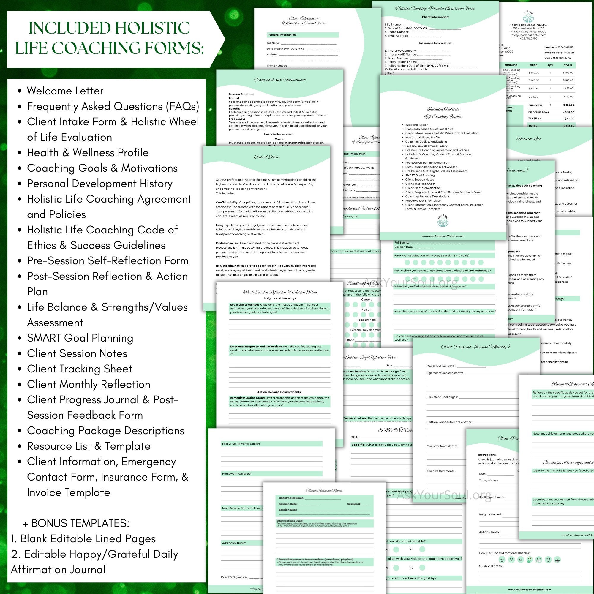Editable Holistic Life Coaching Forms Canva Template Commercial ...