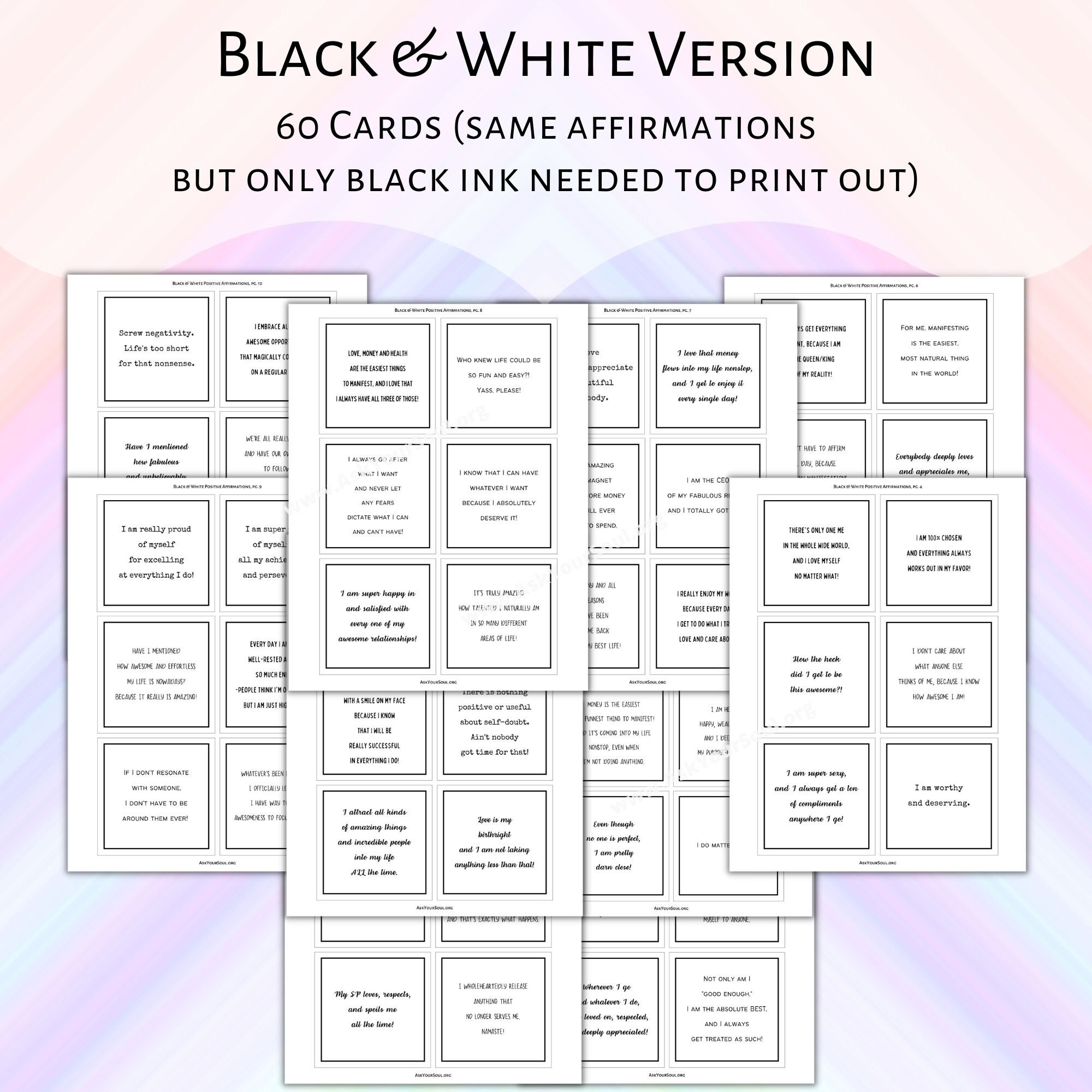PRINTABLE Pastel Non-sweary Affirmation Cards 3.3"x3.3" | Black & White ...