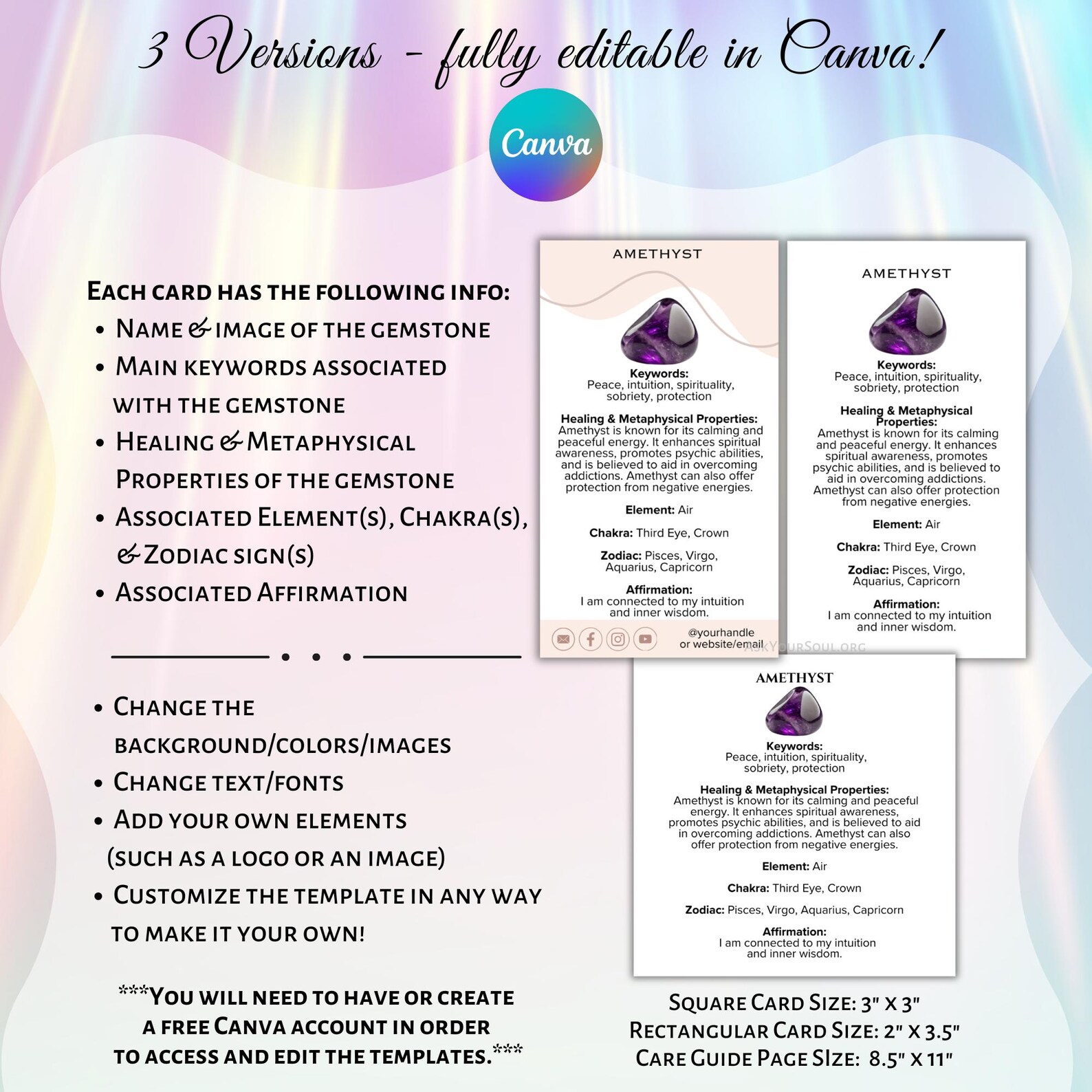 Editable & Printable Tumbled Gemstone and Crystal Meaning Cards ...