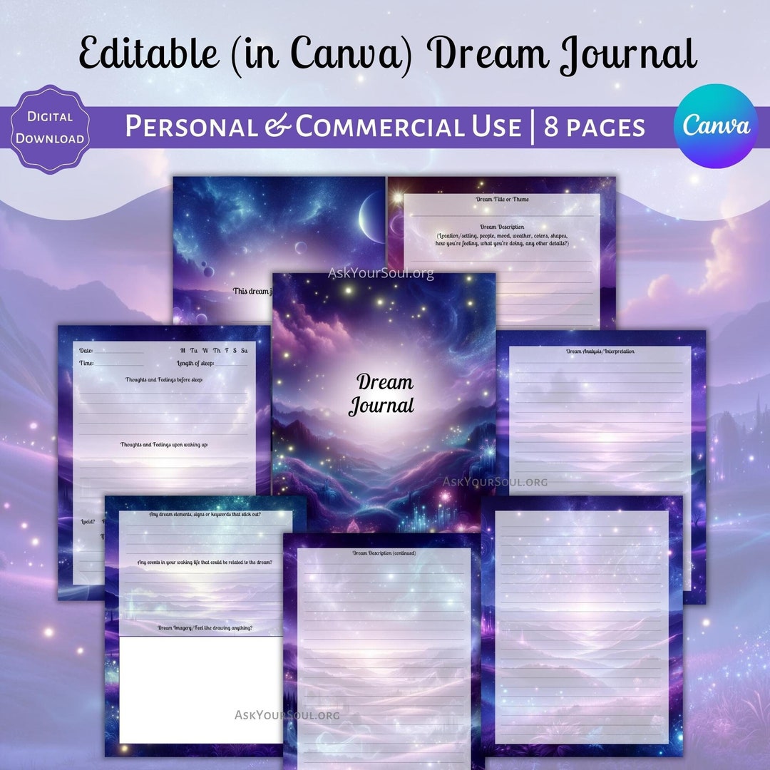 Editable Dream Journal Canva Template Commercial & Personal Use Done ...