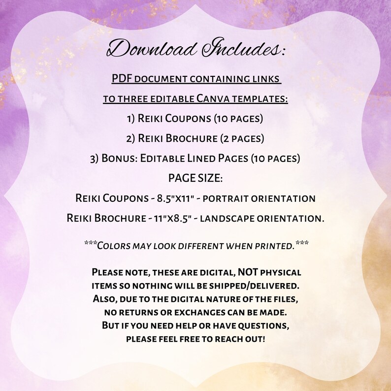 Editable Reiki Coupons & Brochure Canva Template Commercial and ...