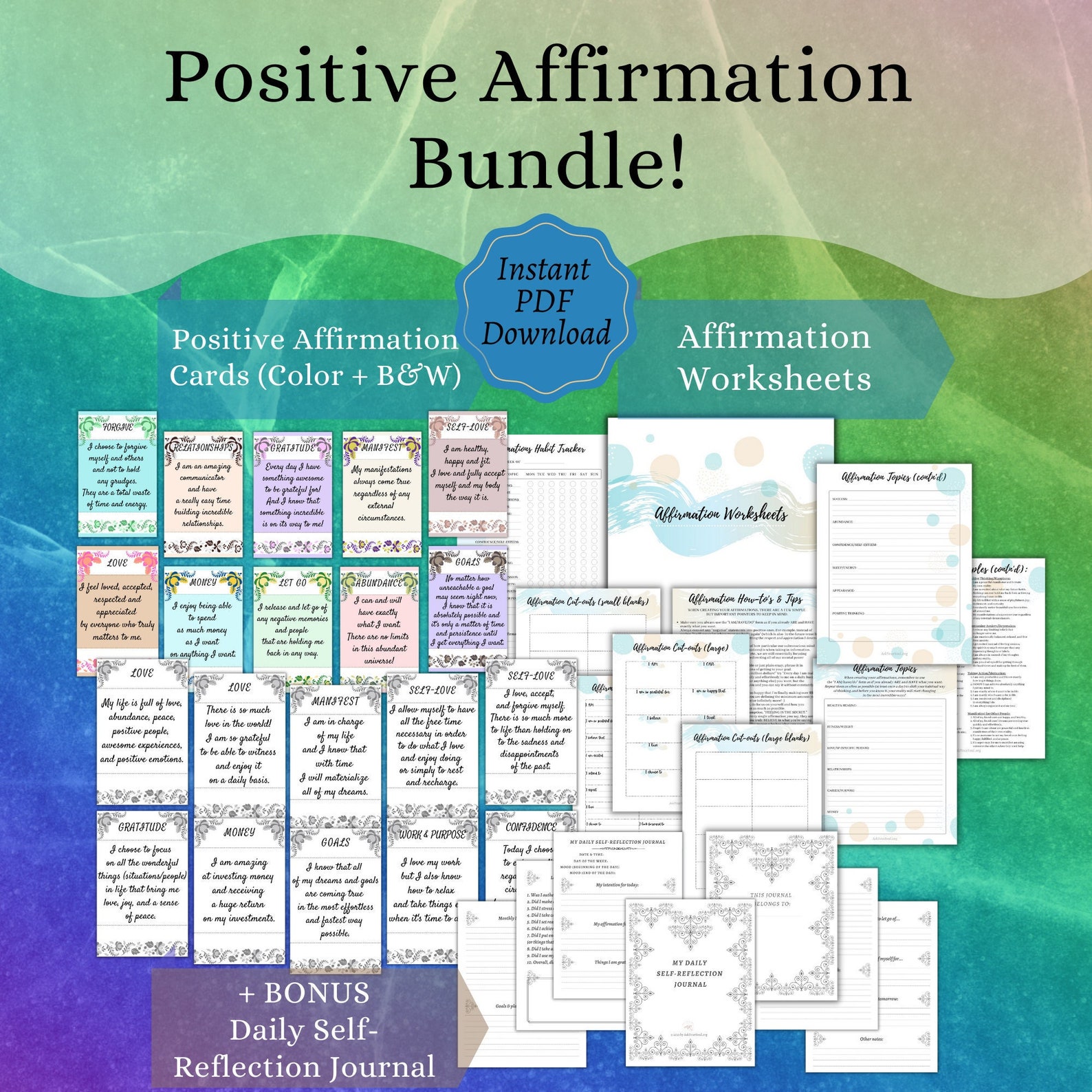 PRINTABLE Positive Affirmation Bundle Affirmation Worksheets - Etsy
