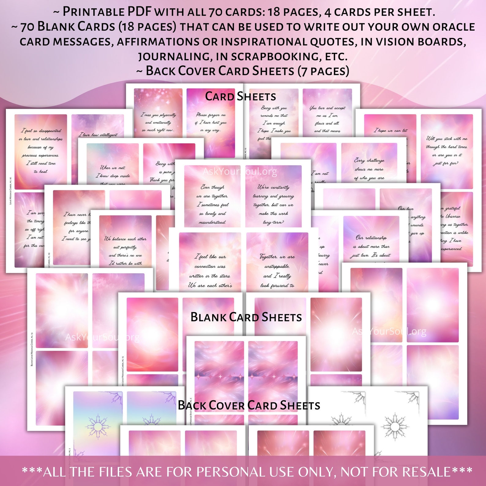 70 PRINTABLE Love Message Oracle Cards Personal Use Pink Relationship ...