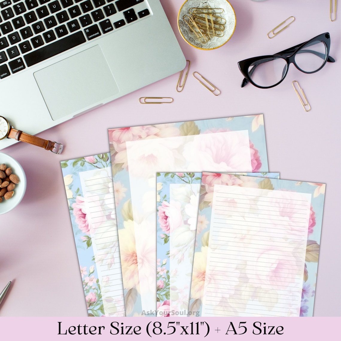 PRINTABLE Floral Journal Pages Lined Unlined, Shabby Roses, Letter, A5 ...