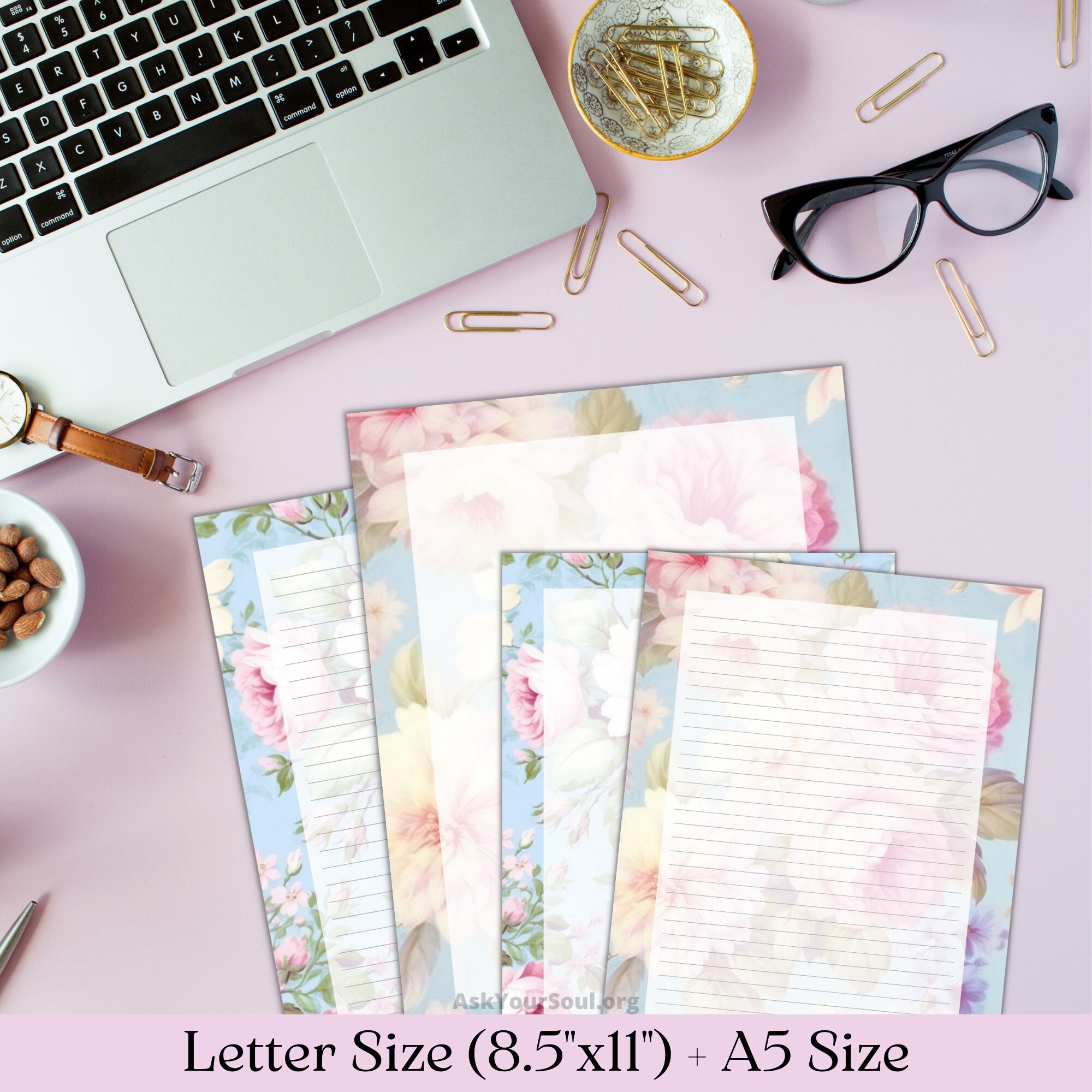PRINTABLE Floral Journal Pages Lined Unlined, Shabby Roses, Letter, A5 ...