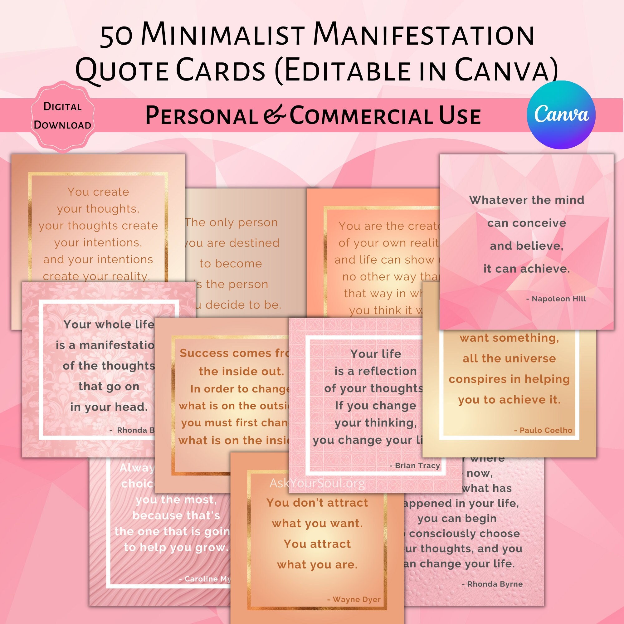 50 Editable Manifesting Quote Cards Personal & Commercial Use Instagram ...