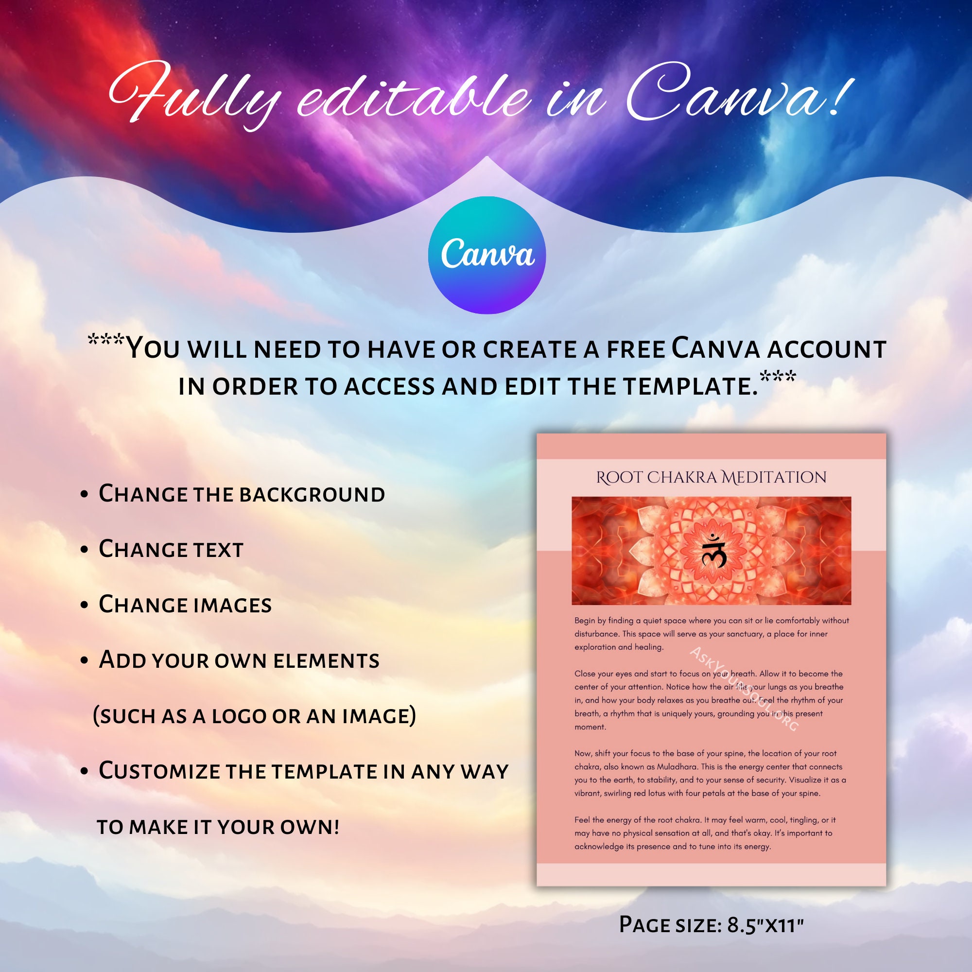 Editable Chakra Meditations Canva Template Commercial and Personal Use ...