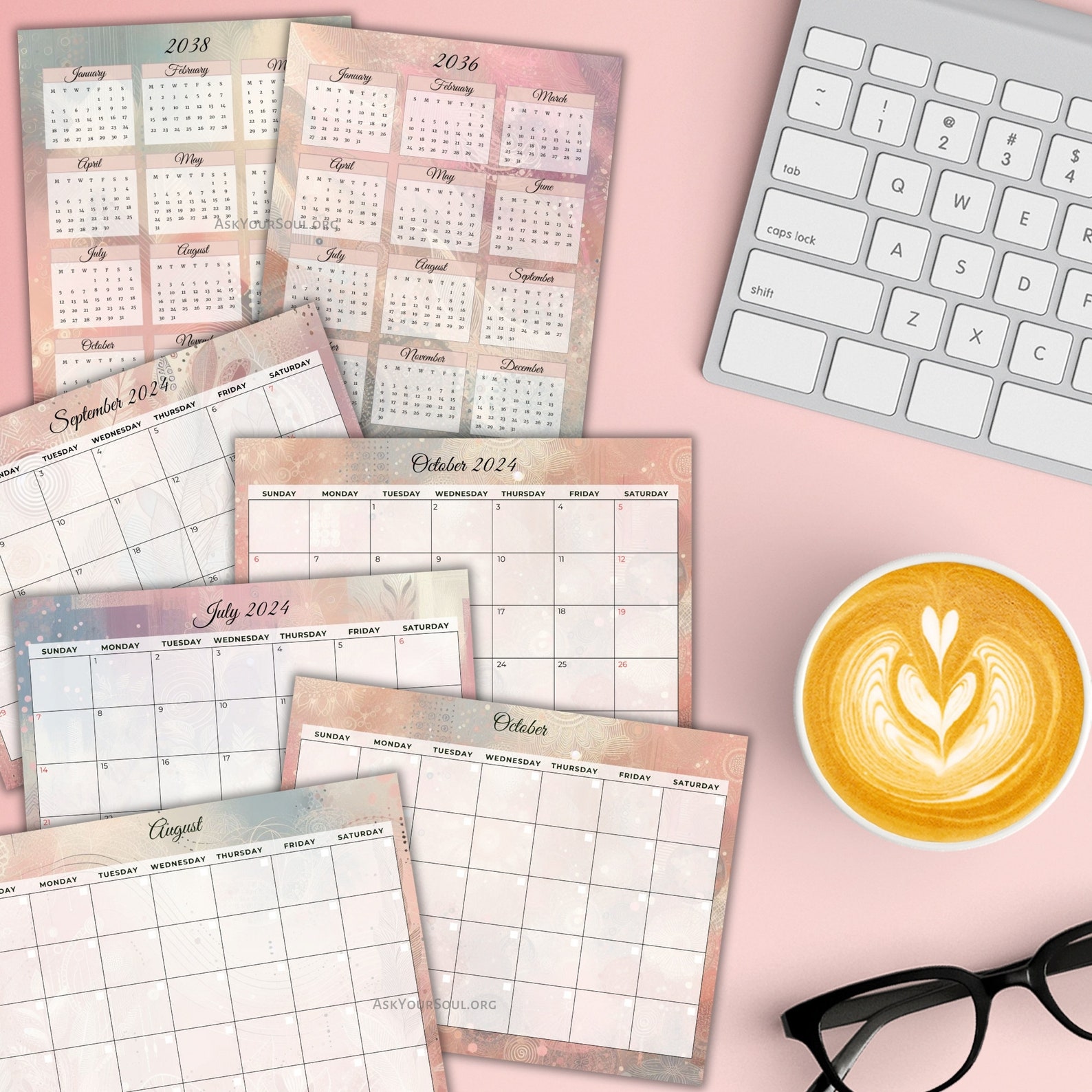 Editable 2024 Boho Calendar Abstract Canva Template Commercial ...