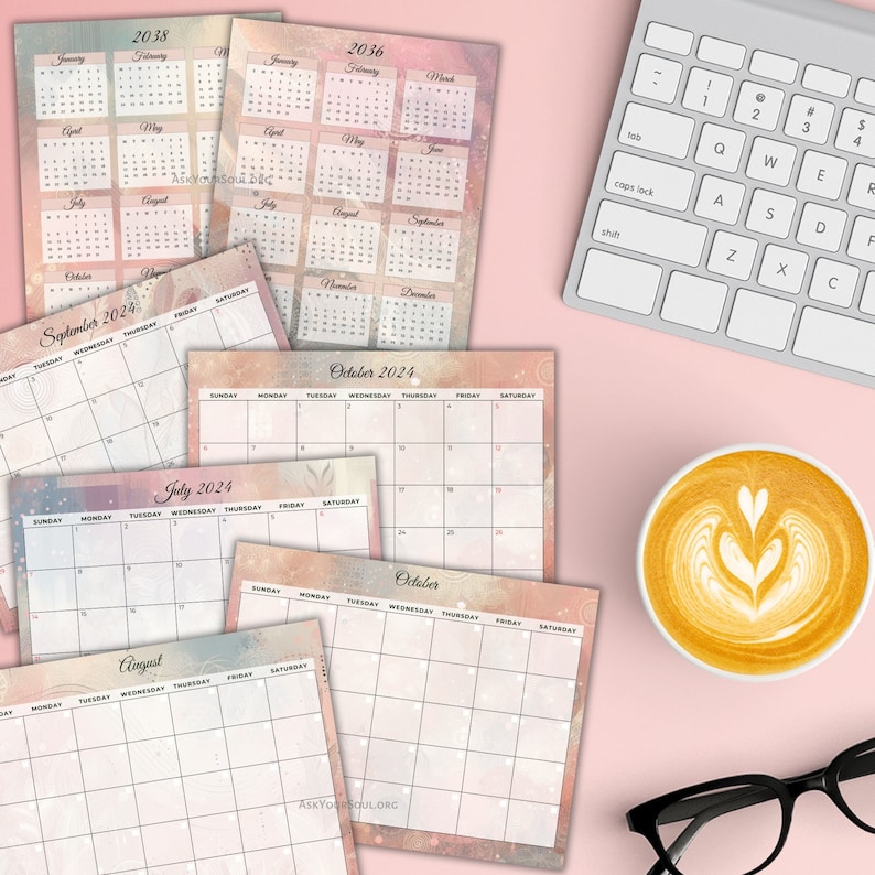 Editable 2024 Boho Calendar Abstract Canva Template Commercial ...