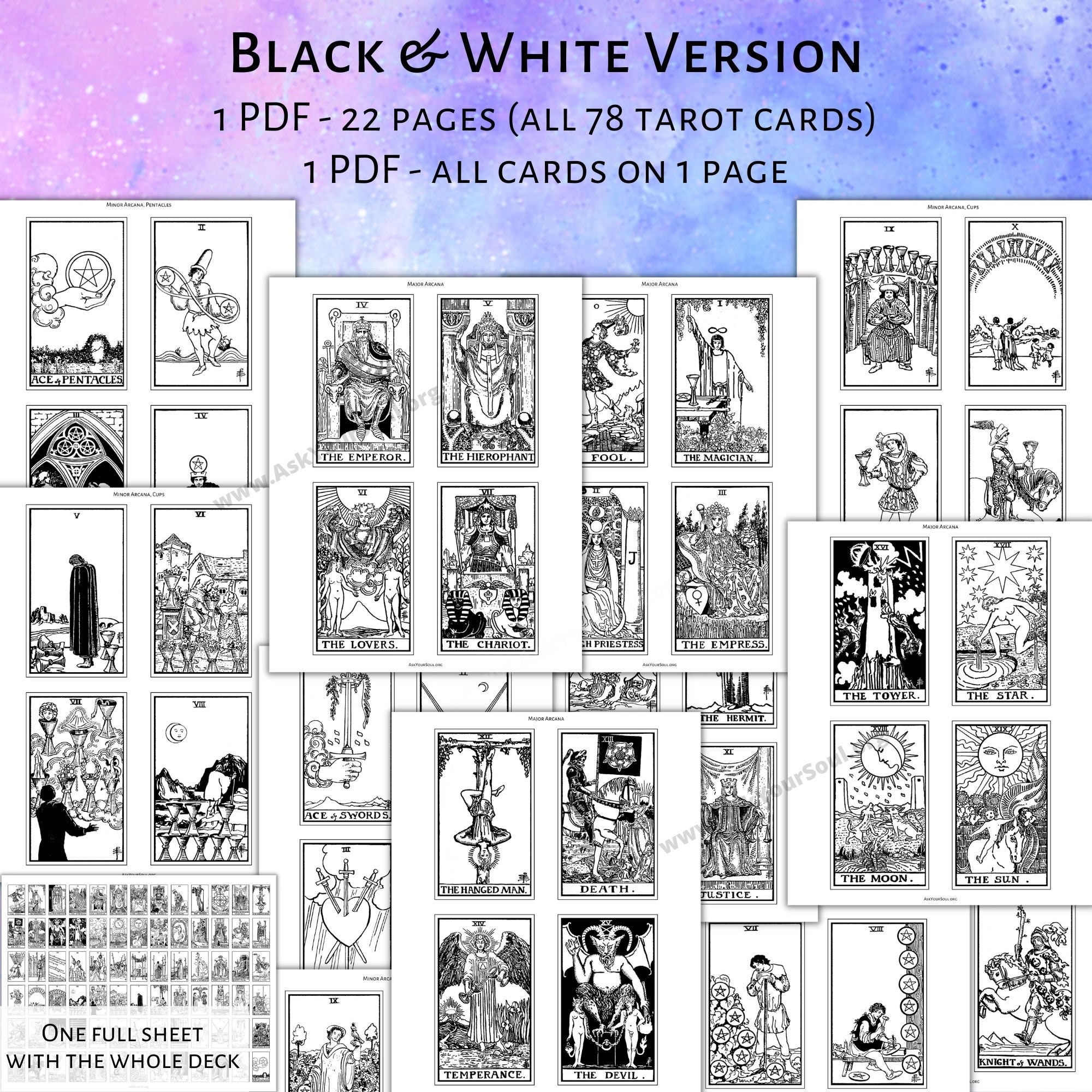 PRINTABLE Rider-waite Tarot Cards (color and Black & White) | Printable ...