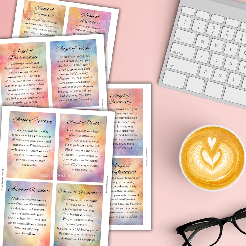 50 PRINTABLE Angel Oracle Cards Personal Use Colorful Spiritual ...