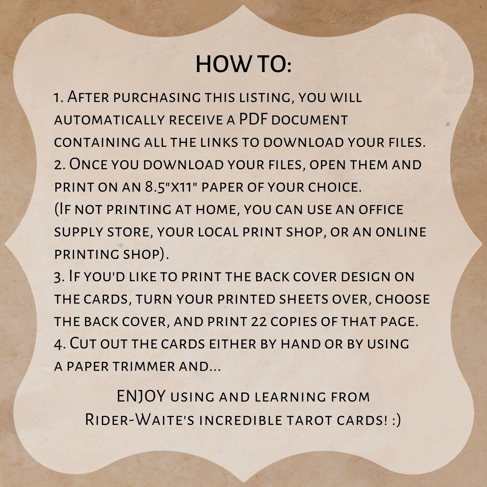 PRINTABLE Rider-waite Tarot Cards (vintage Background)| Printable Card ...