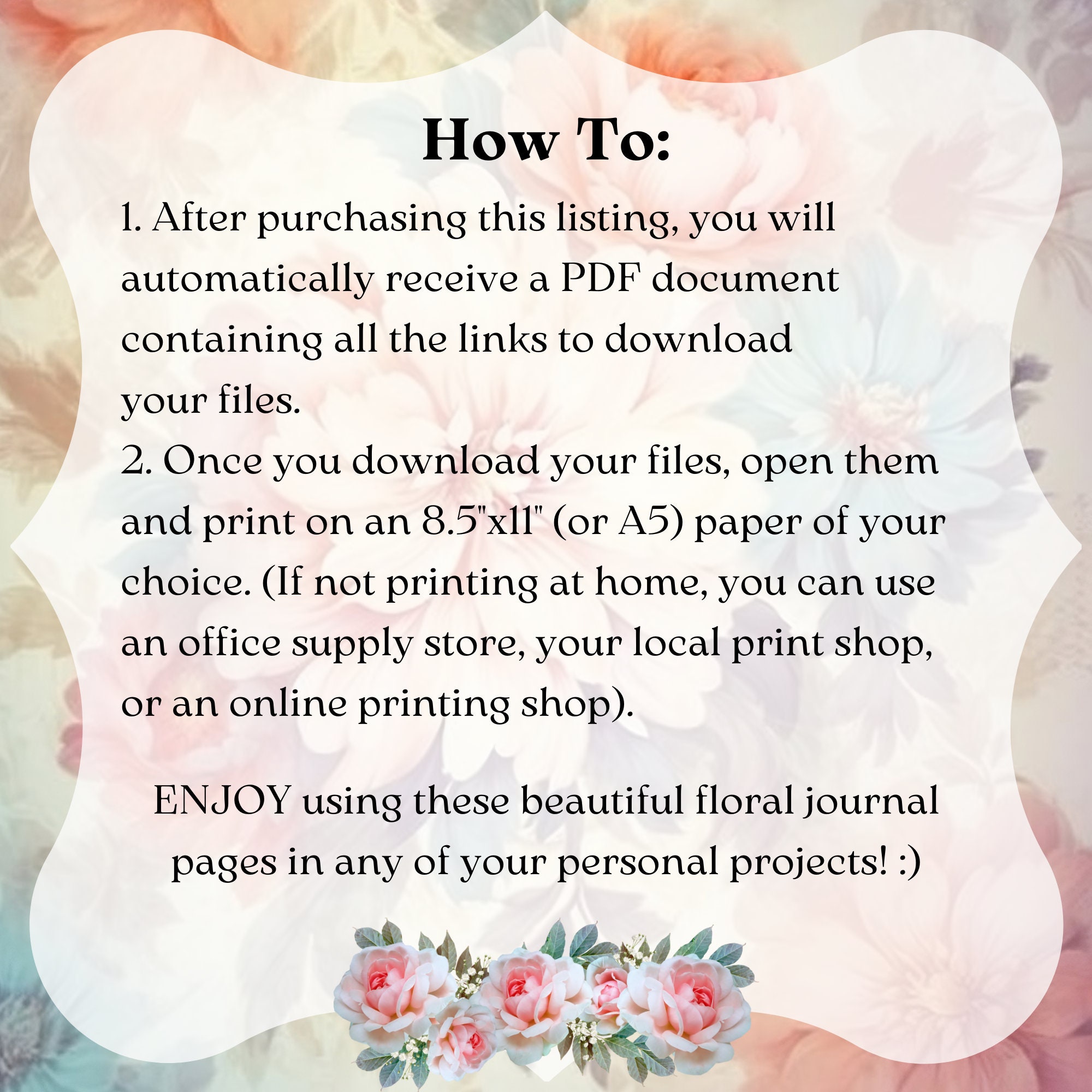 PRINTABLE Floral Journal Pages Lined Unlined, Shabby Roses, Letter, A5 ...