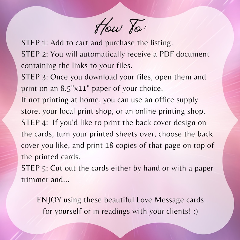 70 PRINTABLE Love Message Oracle Cards Personal Use Pink Relationship ...