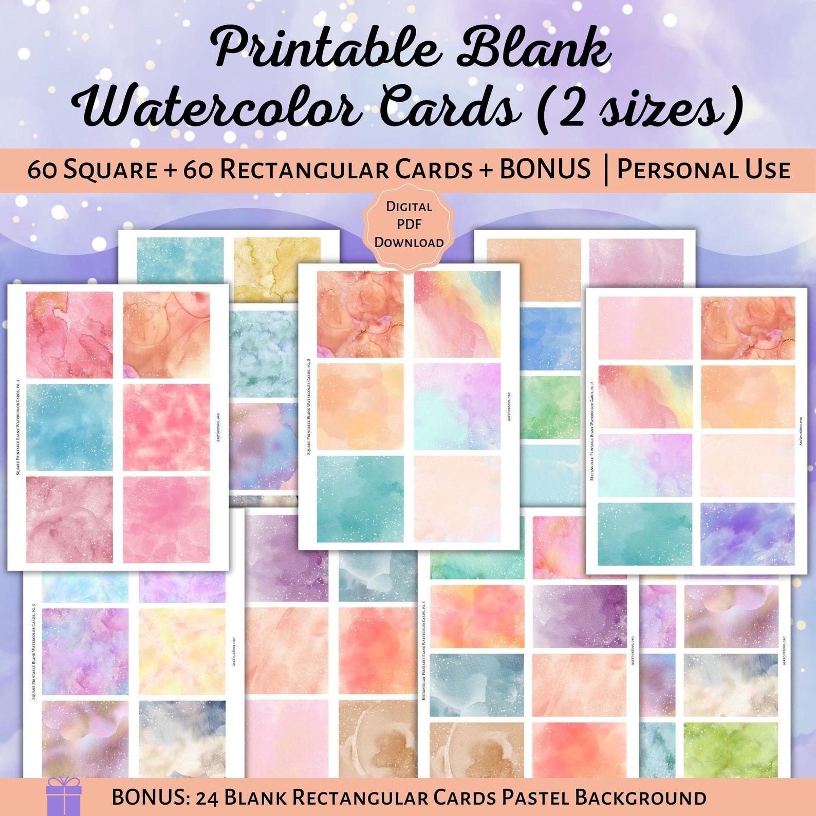 PRINTABLE Blank Watercolor With Dots Cards PDF Digital Affirmation ...