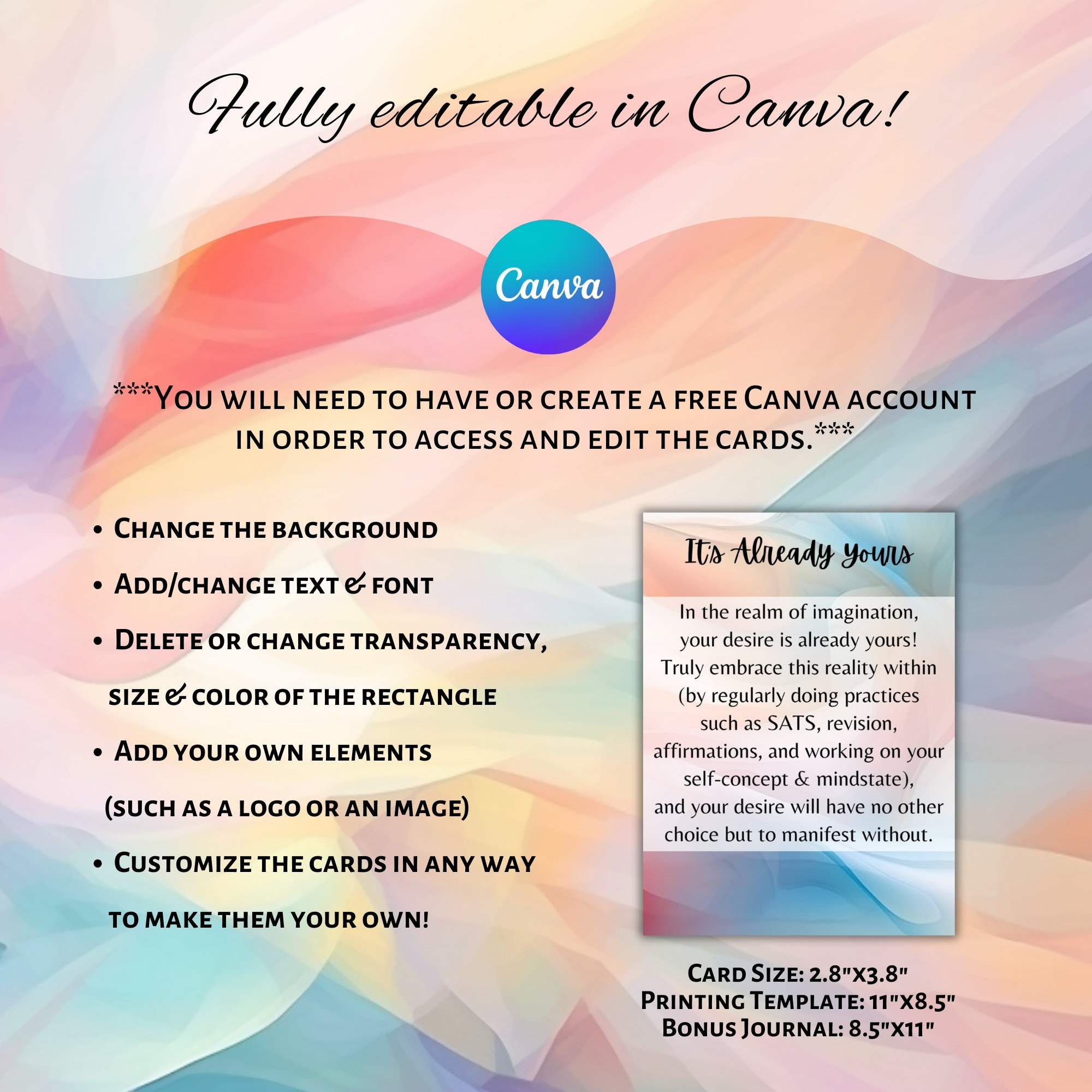 60 Editable Law of Assumption Cards Neville Goddard Colorful Canva ...