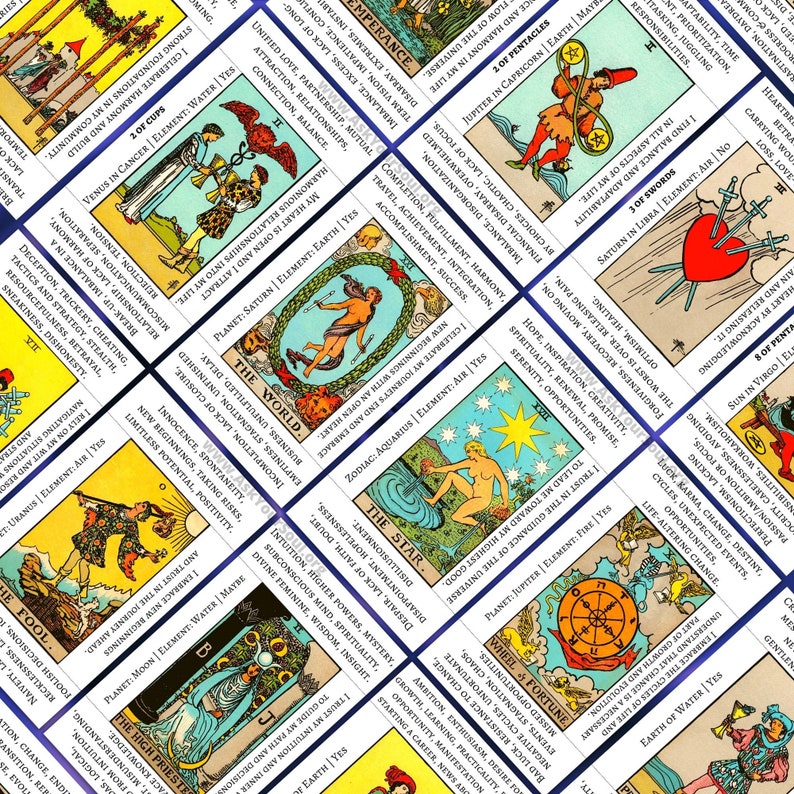 PRINTABLE Rider-waite Tarot Cards With Keywords PDF Upright and Reversed Meanings Tarot Beginner ...