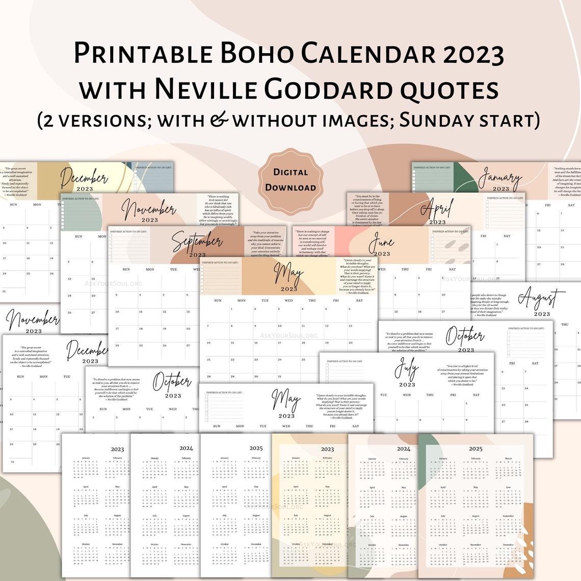 PRINTABLE 2023 Boho Neville Goddard Quotes Calendar Minimalist Calendar ...