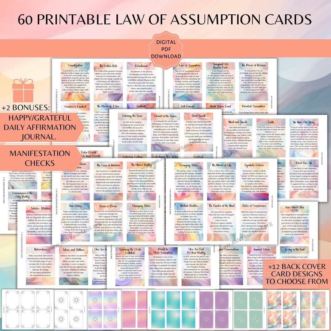 PRINTABLE Law of Assumption Cards Colorful Neville Goddard ...