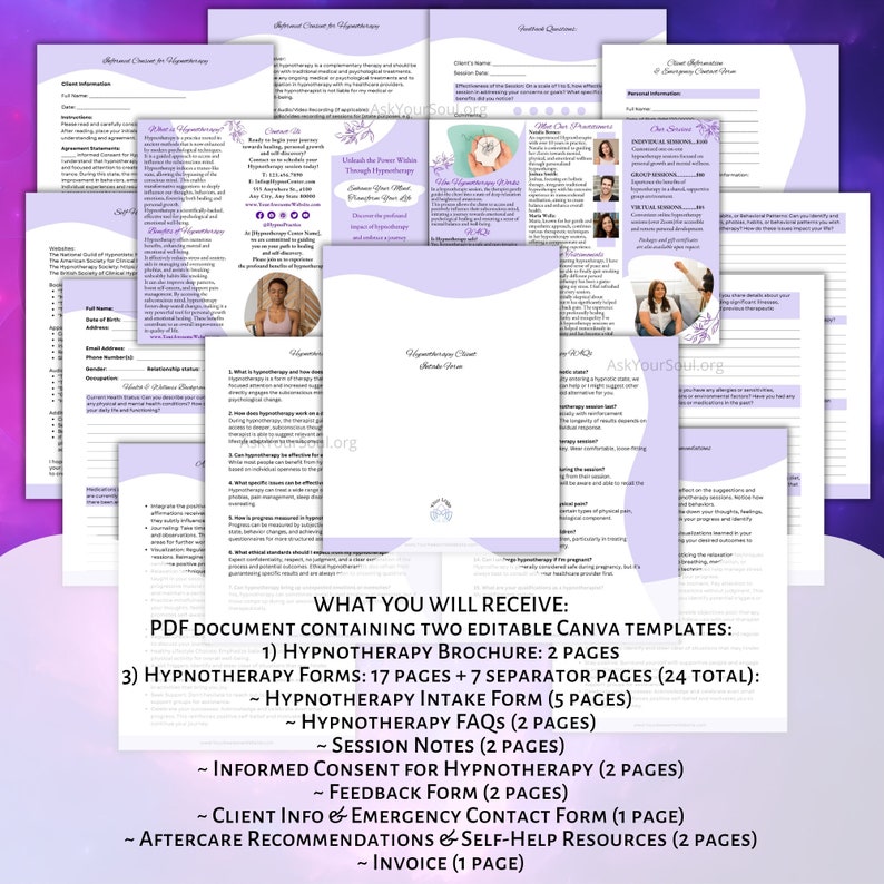 Editable Hypnotherapy Brochure and Forms Canva Template Commercial and ...