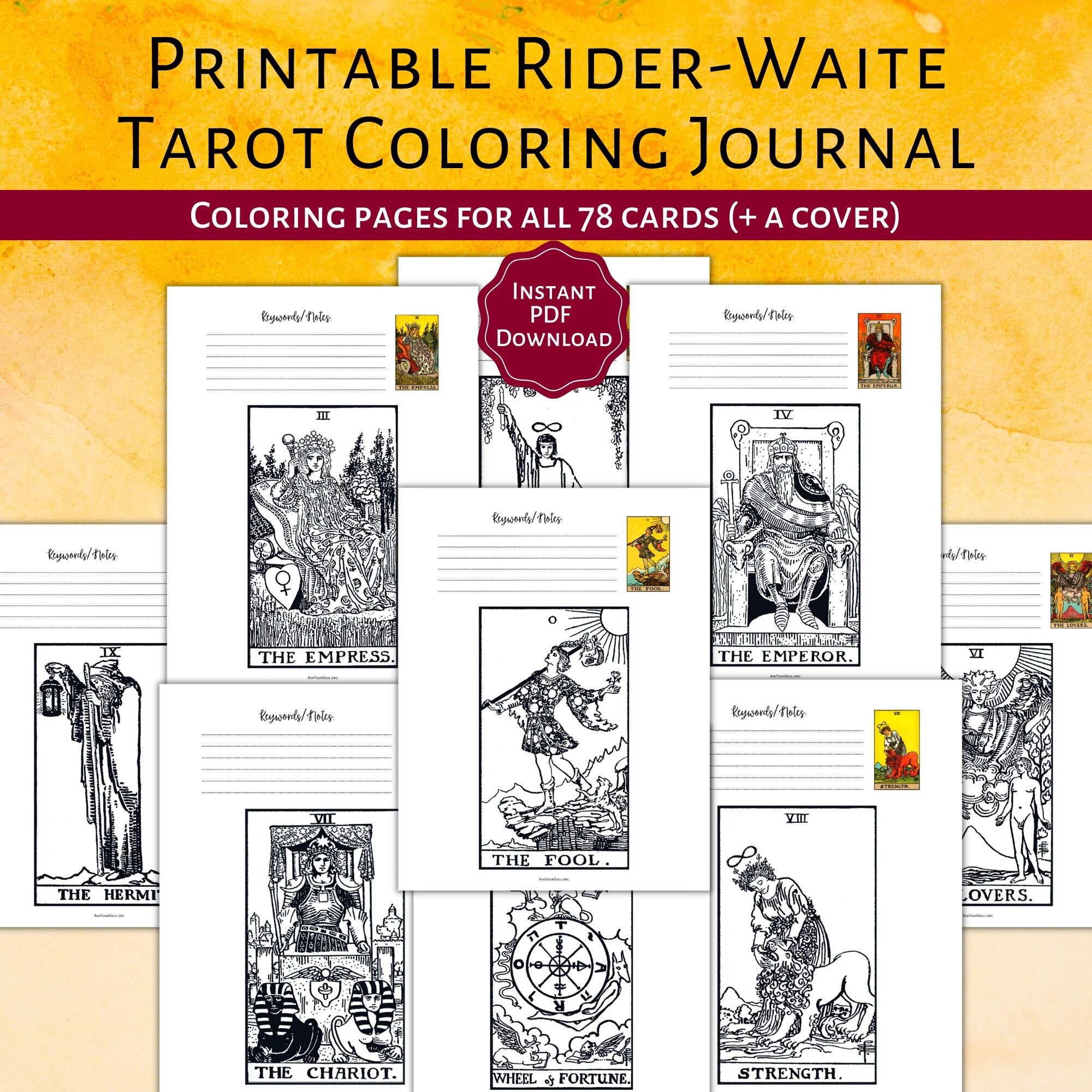 PRINTABLE Rider-waite Tarot Coloring Journal | Adult Coloring Book ...