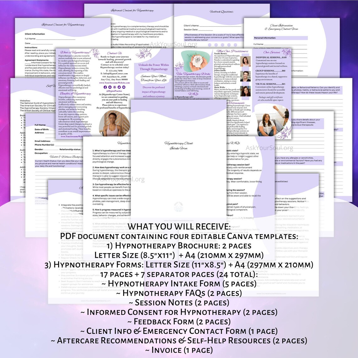 Editable Hypnotherapy Brochure and Forms Canva Template Letter Size ...