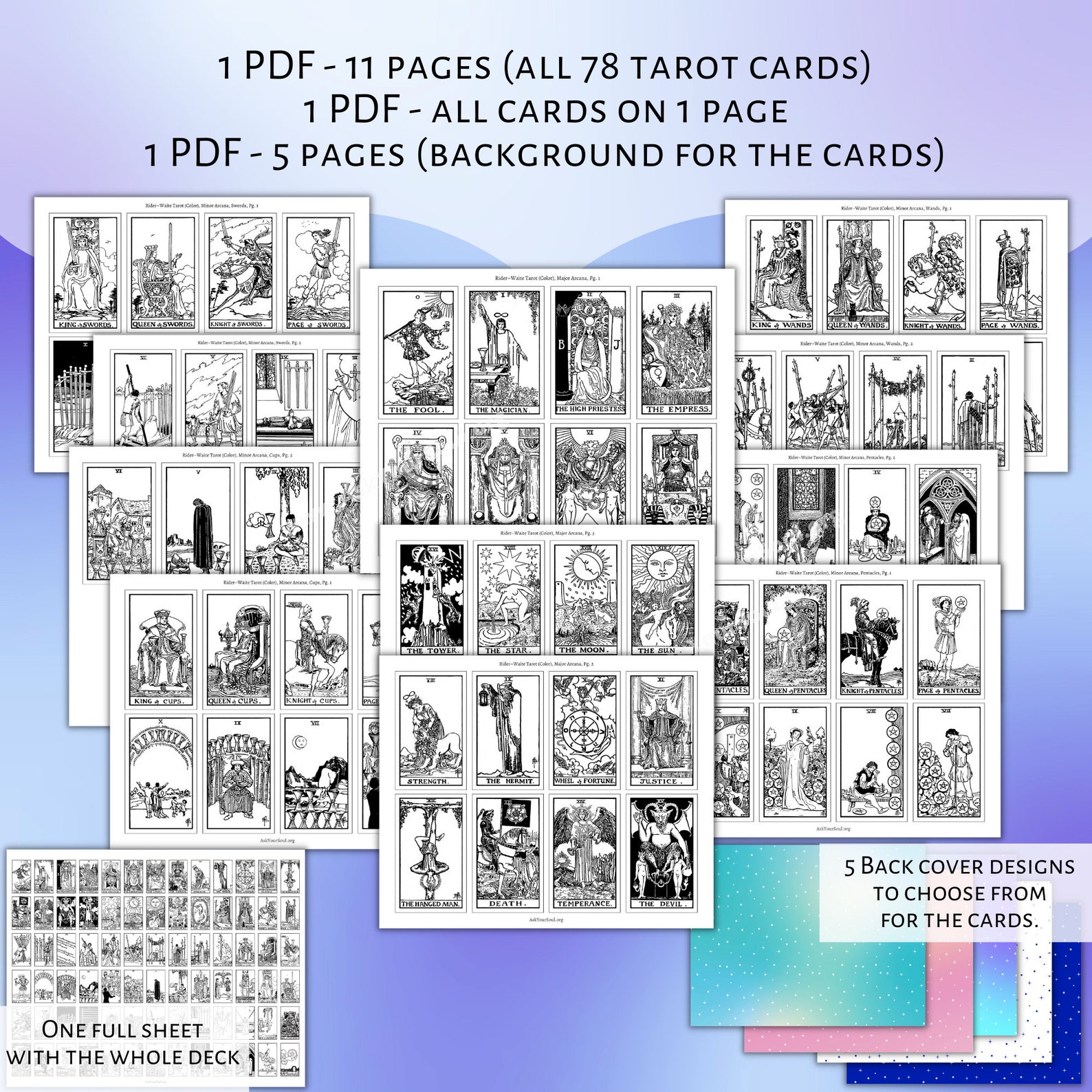 PRINTABLE Rider-waite Tarot Cards black & White Printable Card Deck PDF ...